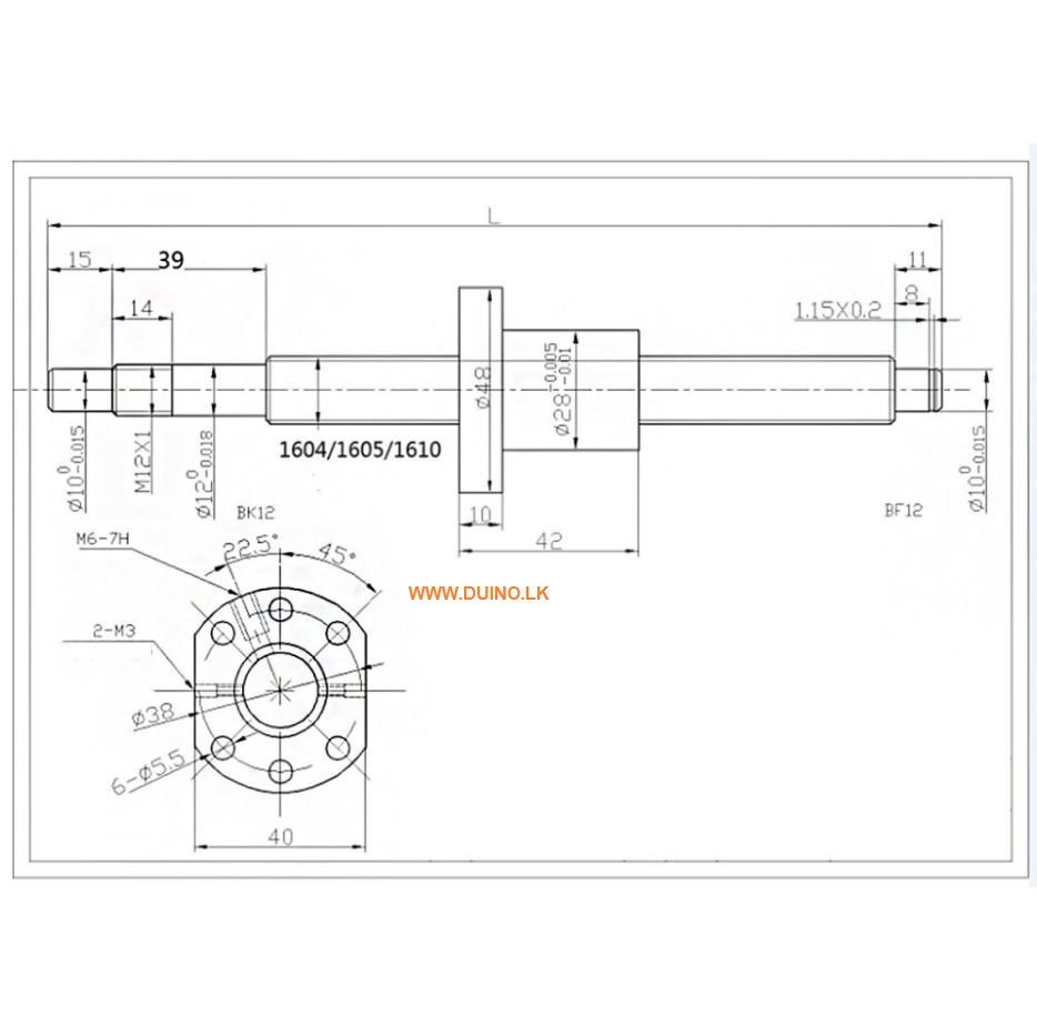 SFU1605 16mm Ball Screw 1000mm With 1605 Ball Nut *Without End ...